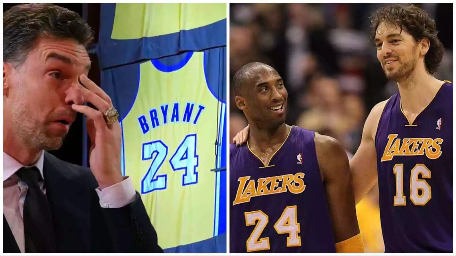 Paul Gasol cries with emotion as Los Angeles Lakers retire his No. 16 ...